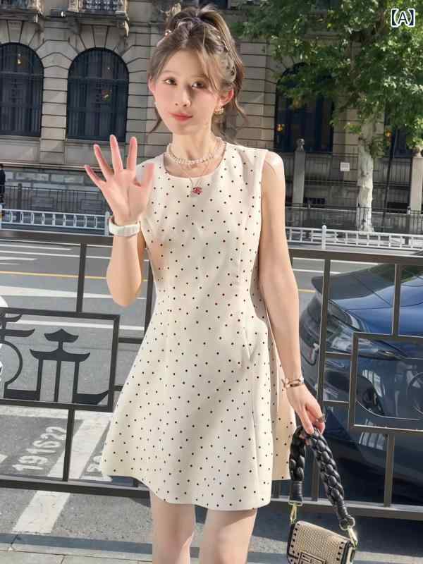 ワンピース レディース 夏 ノースリーブ ポルカドット柄 ショート丈 小柄対応 海辺 リゾート ビーチドレス 軽量 涼しい 女性用 ドレス トップス スカート 組み合わせ 普段使い 通勤 外出 デイリー ファッション かわいい ・スタイル:...