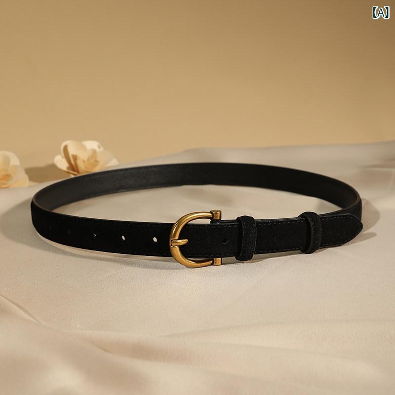 ベルト レディース 革 スエード 牛革 高級感 デニムパンツ スカート 腰帯 装飾 秋冬 カジュアル 普段使い ファッション アクセント スタイリッシュ コーディネート・スタイル: 百搭・主な素材: 二層牛皮・仕上げ: 光面・幅: 2.5c...