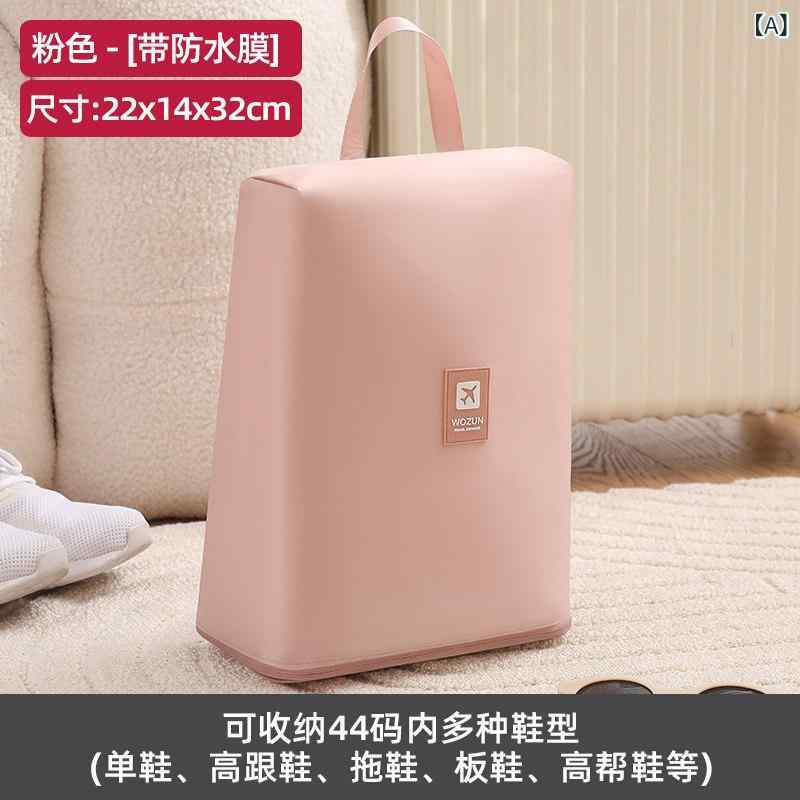 シューズ 収納バッグ 旅行用 防水 防塵 手提げ ポーチ 靴箱 タイプ 出張 必需品 コンパクト 持ち運び ケース 便利 グッズ・素材: サテン・カラー展開: ピンク.グレー