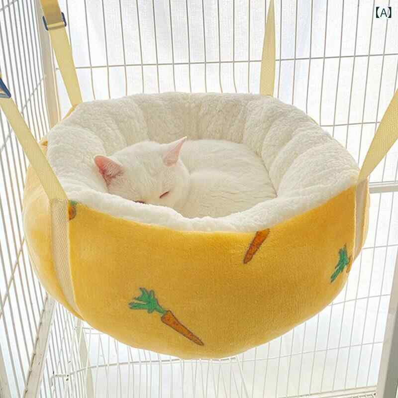 冬用 猫 ハンモック ベッド 吊り下げ式 猫巣 日光浴 グッズ ペット 吊り床 暖か 快適 休憩 室内 リラックス 柔らかい 素材 専用・サイズ展開: M.L・カラー展開: 黄萝卜.粉草莓.黄萝卜灰绒.粉草莓灰绒