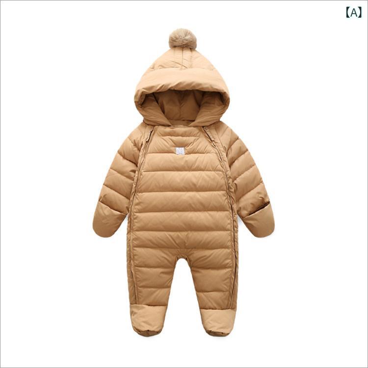 ベビー ダウン ロンパース 男女 フット付き 冬用 厚手 暖か 新生児対応 外出着 抱っこ服 ユニセックス 綿素材 軽量・スタイル: カジュアル・主な素材: ポリエステル100%・袖丈: 長袖・帽子: あり.取り外し不可・対象: 男女・対象...