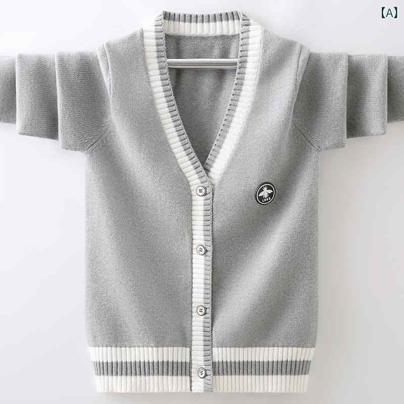 男の子 ニット カーディガン 綿100% セーター ジャケット 春秋 学院風 スクールスタイル 軽量 伸縮性 普段使い 通学用 トップス 長袖・主な素材: 綿100%・袖丈: 長袖・ネックライン: Vネック・対象: 男女共通・カラー展開: ...