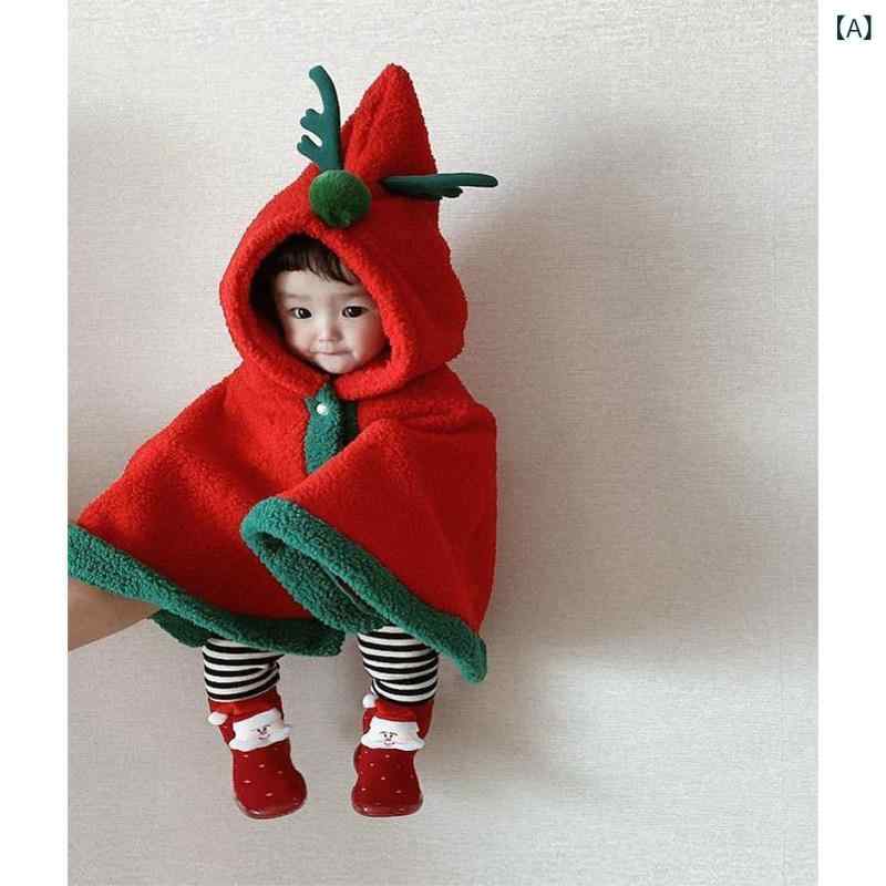 ベビー キッズ 秋冬 クリスマス ケープ マント フード付き 厚手 保暖 暖か 外出用 ユニセックス 韓国 ゆったり ・スタイル: カジュアル・柄: 単色・性別: 男女共通・前開き: ボタン・帽子: あり・カラー展開: 赤.緑・裏地: 綿・...