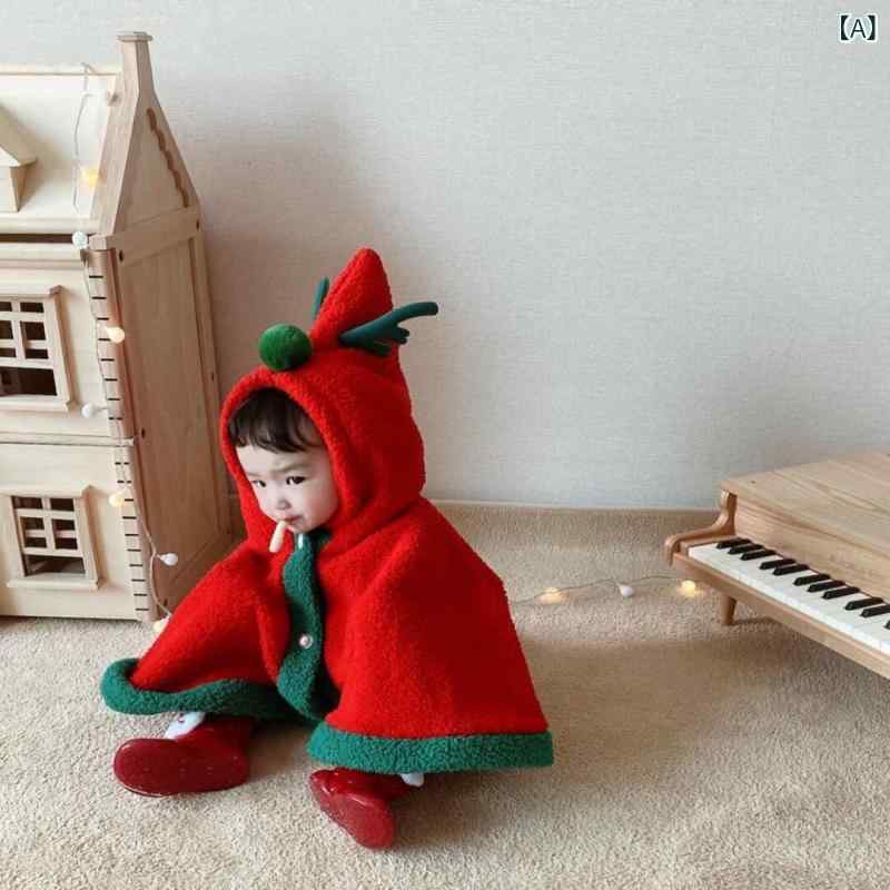 ベビー ケープ マント 男女 秋冬 クリスマス 新年 厚手 フリース 暖か かわいい 仮装 普段使い・スタイル: 韓版・主な素材: ポリエステル100%・内張り素材: 綿・厚み: 加絨・襟タイプ: プルオーバー・柄: 無地・対象性別: 男女...