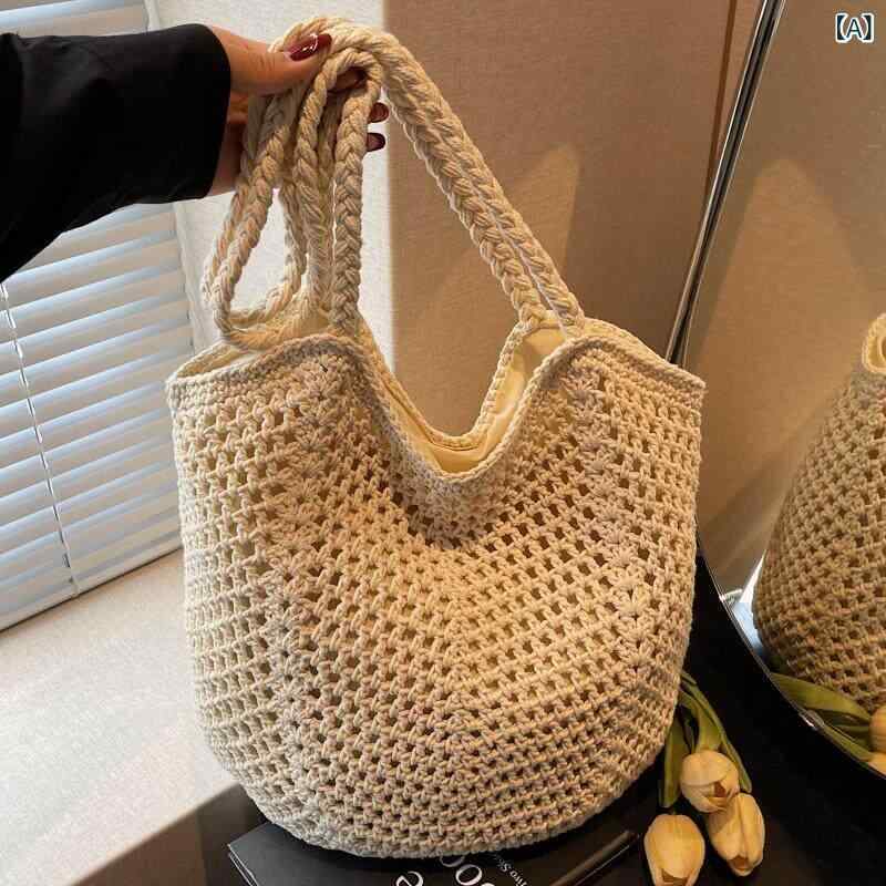 女性用 草編み ショルダーバッグ 大容量 トートバッグ 通勤 リゾート ビーチ 夏用 編み込み 素材 軽量 スタイリッシュ ユニーク 肩掛け ハンドバッグ・スタイル: ボヘミアン・裏地素材: ポリエステル・ショルダーストラップ: 2本・閉じ...