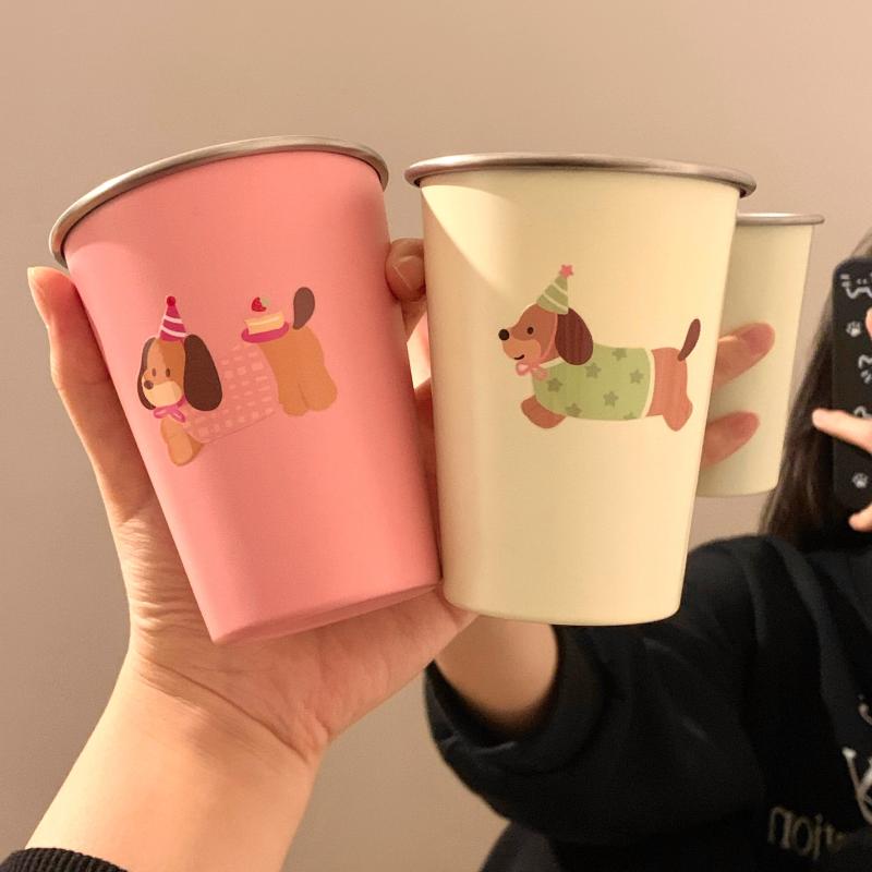 洗口カップ 子供用 ステンレス かわいい 家庭用 歯ブラシホルダー 学生寮用 カップルペア 耐久性 コンパクト シンプル・スタイル: カートゥーン・カラー展開: ベージュ.ピンク