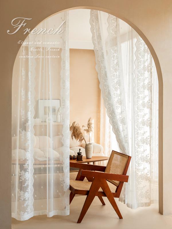 レースカーテン 白 ノードリル フランス風 寝室用 小窓用 ベイウィンドウ 遮光 間仕切り 仕切りカーテン 簡単設置 室内装飾 柔らかい生地 プライバシー保護・機能: 光透過・素材: ガーゼ・柄: 植物花卉.草.葉子.ストライプ.円.幾何模...