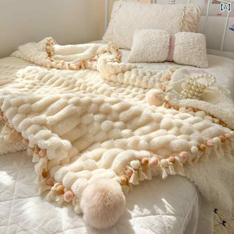 厚手毛布 タッセル付き ふわふわブランケット オフィス昼寝用 ソファカバー ベッド足元用 暖かみ 柔らかい 家庭用 リラックス・スタイル: 韓国式・主な素材: ポリエステル100%・機能: 保温・種類: 兎毛绒・サイズ: 100×150cm...