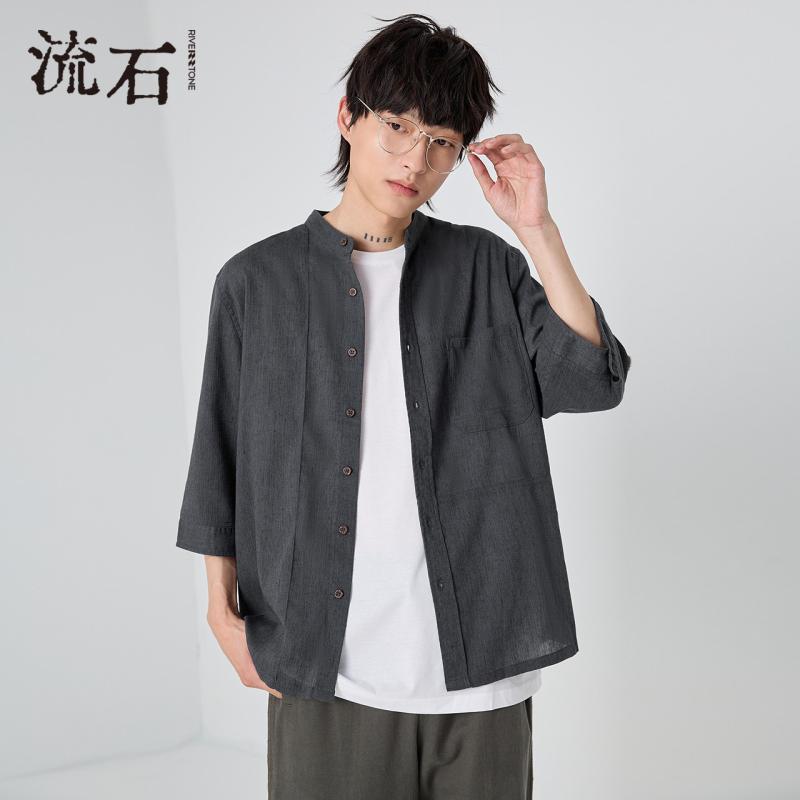 シャツ 男性用 夏 立襟 中袖 ゆったり 綿麻 カジュアル トップス 通気性 軽量 スタイリッシュ ファッション・シルエット: ゆったり・加工: 水洗・スタイル: ポップ・対象: 若者・用途: 日常・主な素材: ポリエステル74.6%.綿1...