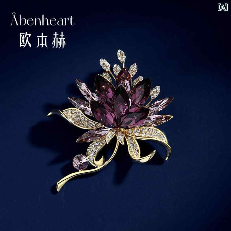 ブローチ 蓮の花 モチーフ 高級感 ファッション アクセサリー 洗練 エレガント ジュエリー 女性用 普段使い 華やか 装飾品・スタイル: 欧米・カテゴリ: アクセサリー・柄: 植物花卉・対象: 女性・素材: 合成キュービックジルコニア/ラ...