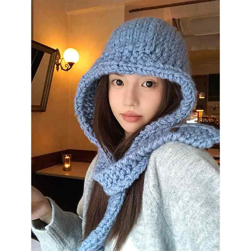 帽子 レディース ニット 秋冬 暖か マフラー一体 青 耳あて付き 大きめサイズ 毛糸 保暖 編み込み 防寒 ヘッドカバー・カテゴリ: ニット帽・スタイル: カジュアル・詳細: プレーン・トップ形状: ラウンド・ブリム: なし・対象: ユニ...