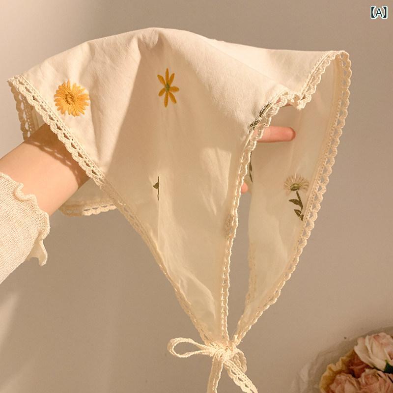 レディース 三角巾 頭巾 雛菊 小花柄 綿麻 薄手 夏用 田園風 海辺 ヘッドスカーフ ヘアバンド 軽量 コットンリネン ビーチ 散歩 髪結び かわいい 花柄・スタイル: 田園・款式: 頭巾・形状: 三角形・機能: 多機能・素材: 綿布・柄...