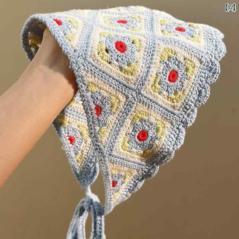 レディース 手編み 三角 ヘッドスカーフ ブルー 花柄 ナチュラル ビーチ リゾート ヘアアクセサリー 夏 度假 ヘッドバンド ヘアラップ 軽量 コットン 混 素材 かわいい ・スタイル: 頭巾・形状: 三角形・素材: 毛線・対象: 女性・...