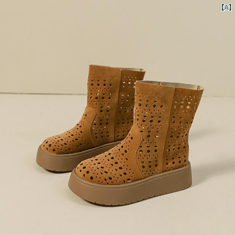 アンクルブーツ レディース 厚底 薄型 透け 通気性 穴あき 夏用 イギリス風 カジュアル シューズ 軽量 伸縮性・カテゴリ: 騎士ブーツ・スタイル: 復古・筒丈: 短筒・装飾: 镂空・靴筒素材: スエード・シューズ内張り: 布・サイズ展開...