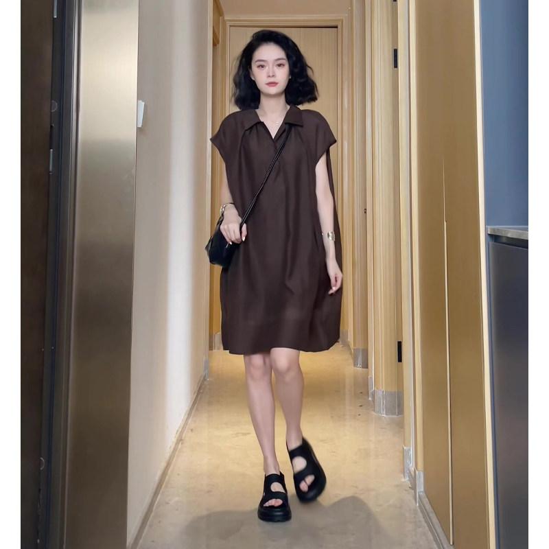 ワンピース レディース 短袖 ポロ襟 シャツスカート ストレート ショート レトロ ブラウン ゆったり 小柄対応 春 カジュアル 普段使い・スタイル: 魅惑的・ウエスト: ・袖丈: 短袖・スカート丈: ミディ・シルエット: H型・サイズ展開...