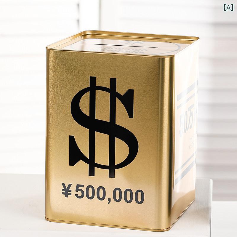 子供用 貯金箱 金属製 大容量 ゴールドカラー 取り出せにくい タイプ 耐久性 コイン 紙幣 対応 貯金教育 グッズ ・主な素材: ブリキ・柄: 無地・カラー展開: 土豪金.簡約黒.中国龍至尊金.朱紅中国龍.如虎添翼至尊金.如虎添翼簡約黒....