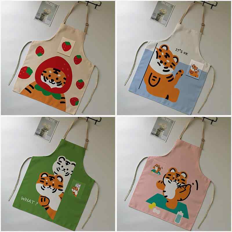 エプロン かわいい虎柄 綿麻布 家庭用 キッチン 調理 防汚 作業着 韓国 普段使い 軽量 伸縮性・スタイル: 韓版・柄: カートゥーン・サイズ展開: 均一・カラー展開: 草莓虎 围裙+口袋.瘫墙小虎 围裙+口袋.趴着懒小虎 围裙+口袋.健...