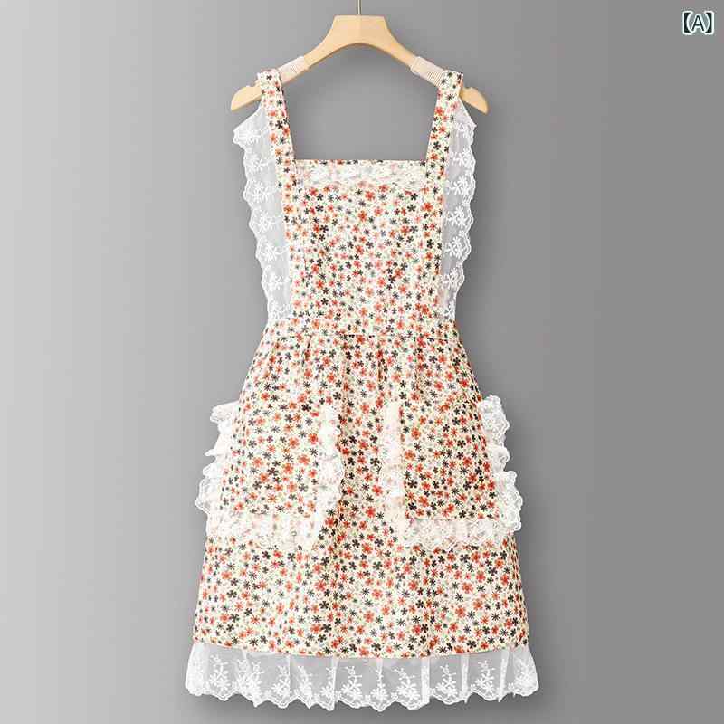 女性用 エプロン かわいい プリンセス風 ガーリー レース フリル 夏用 軽量 通気性 キッチン 家事 料理 仕事 オフィス・スタイル: ファッション・対象: 女性・エプロンタイプ: 背带式・用途: 汚れ防止・サイズ: フリーサイズ・カラー...