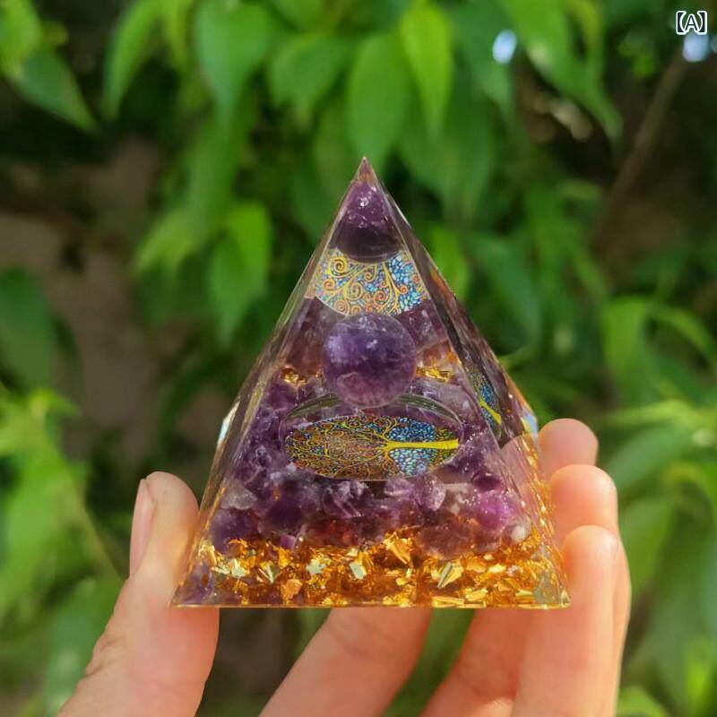 置物 水晶 ピラミッド 樹脂 砕石 インテリア カーアクセサリー デコレーション ハンドクラフト ホームデコ 車内飾り クリスタル 装飾品 手工芸・素材: 合成樹脂
