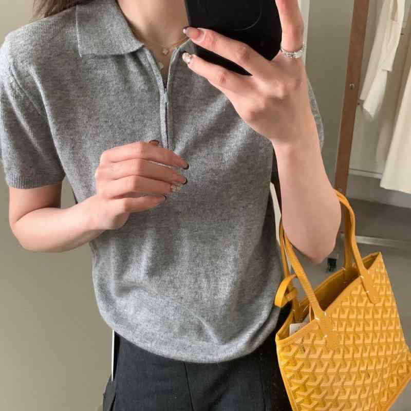 短袖ポロシャツ 女性用 春夏 韓国 接触冷感 ジッパー ニット トップス シンプル コーディネートしやすい カジュアル 伸縮性 軽量 フェミニン 日常使い・袖丈: 短袖・カラー展開: ダークブルー.白.グレー.ミルクイエロー・サイズ展開: ...