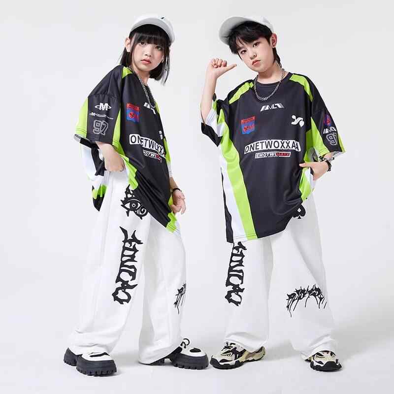 キッズ 男の子 ヒップホップ ダンスセット 夏用 短袖 ストリートファッション パフォーマンスウェア スタイル 軽量素材 吸湿速乾 動きやすい ビッグシルエット カジュアル