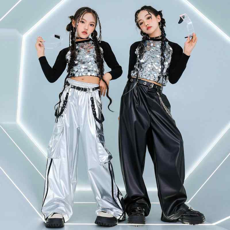 女の子用 子供 ダンス衣装 ヒップホップ ジャズダンス セット スパンコール お腹見せ クロップトップ ストリートパフォーマンス ランウェイショー 光る飾り 伸縮性 動きやすい・主な素材: スパンコール・対象年齢: 17歳以下・サイズ展開:...