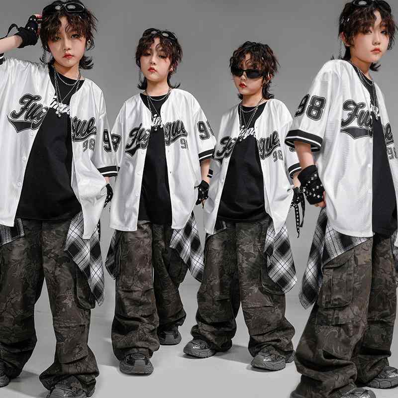 子供用 ストリートダンス ヒップホップ ファッション 男の子 女の子 野球ジャケット 迷彩パンツ ステージパフォーマンス 衣装 クールスタイル ダンスウェア ユニフォーム 迷彩 ストリートウェア・主な素材: スパンデックス・サイズ展開: 1...
