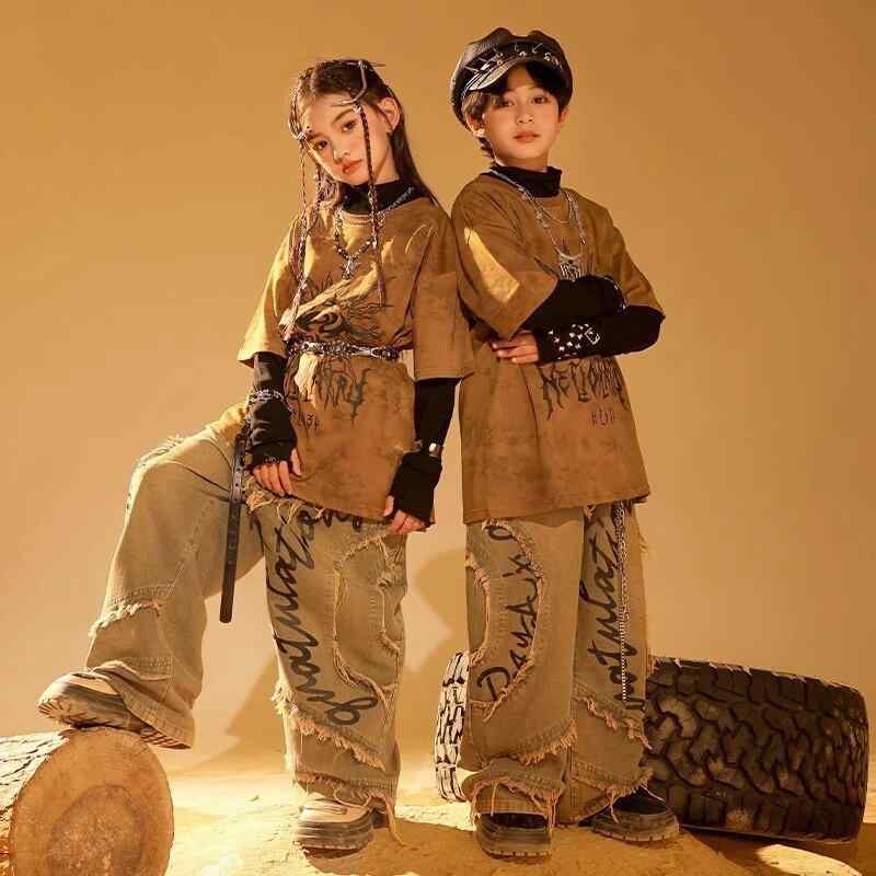 キッズ ヒップホップ ストリートダンス パフォーマンス 衣装 廃土風 男の子 女の子 セット ステージ コーディネート ファッション・主な素材: 綿96%以上・サイズ展開: 110cm.120cm.130cm.140cm.150cm.160...