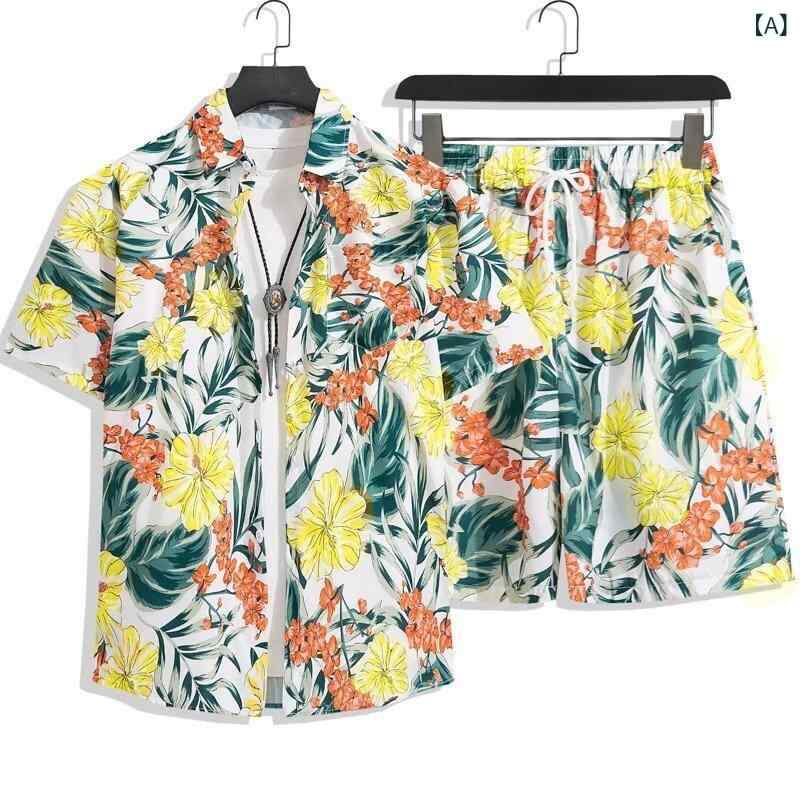 花柄 短袖 シャツ ビーチ セット 夏 薄手 速乾 ユニセックス リゾート 旅行用 トップス 吸湿速乾 カジュアル ビーチウェア・スタイル: 青春カジュアル・対象: カップル・シーン: ビーチ・主な素材: ポリエステル100%・厚み: 薄手...