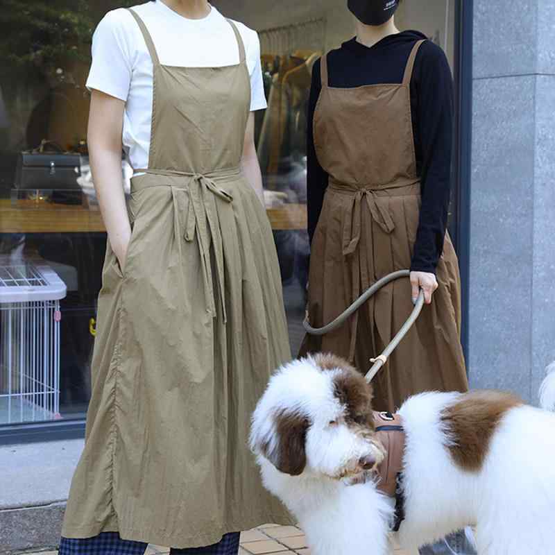 エプロン ロング丈 防水 プリーツ キッチン用 家庭用 調理用 飲食店用 ベーキング用 カフェ用 作業着 撥水加工 日常使い・要素: 小清新・スタイル: 韓版・分類: 無袖エプロン・商品タイプ: 個人洗面清掃看護用・機能: 防水・サイズ展開...