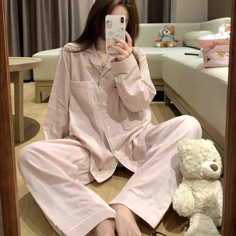 女性用 長袖 パジャマ 綿100% シンプル 春秋 部屋着 セット ホームウェア ゆったり 着心地 良い 寝間着 トップス ボトムス 組み合わせ・スタイル: スイート・セット数: 2点・ディテール: ボタン装飾・パンツ丈: ロング・主な素材...