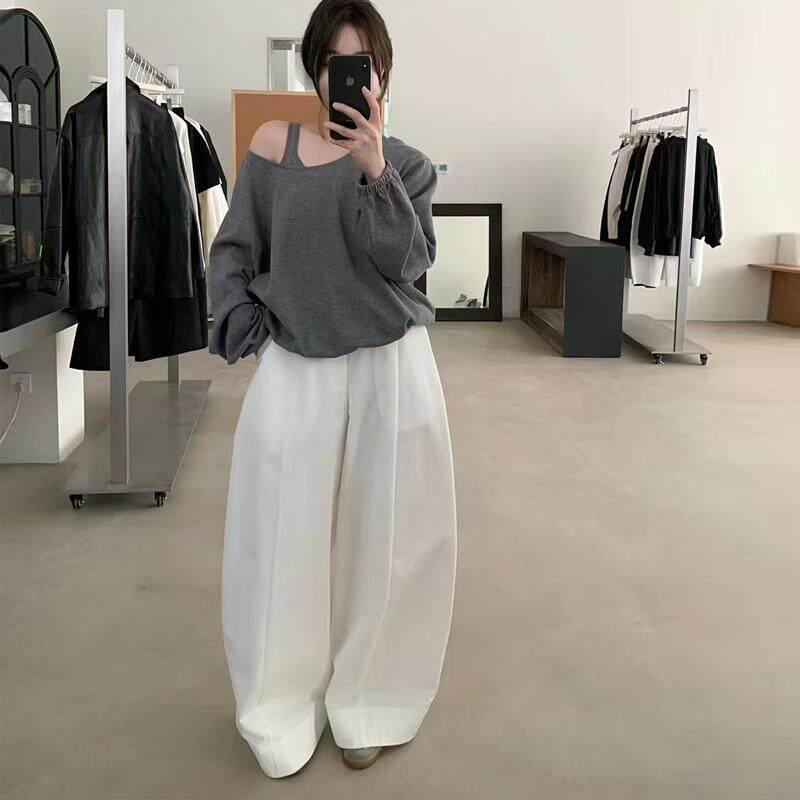 レディース ワイドパンツ 白 ロングレッグ バナナシルエット カジュアル ゆったり ストレッチ 普段使い ボトムス ズボン・・パンツ形状: 直筒・ウエスト: ハイウエスト・丈: ロング・主な素材: 綿100%・カラー展開: ブラック.ホワイ...