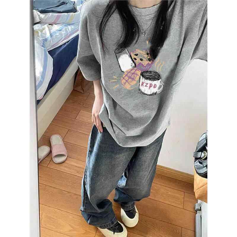 Tシャツ レディース 夏 ゆったり 綿 半袖 アメリカン レトロ トップス カジュアル 普段使い 学生向け フィット ソフト素材 吸湿性