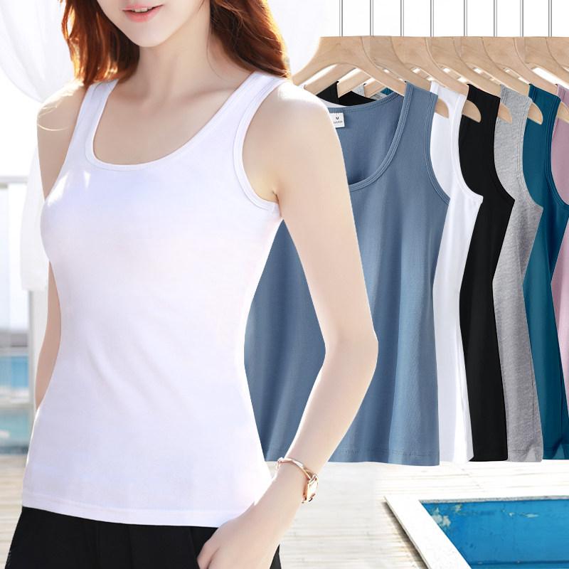 女性用 コットン ワイドストラップ キャミソール 夏用 ノースリーブ トップス ブラック ホワイト ベーシック インナー アウター 軽量 吸湿速乾 普段使い・スタイル: ベーシック・シルエット: スリム・主な素材: 綿95%.ポリウレタン5...