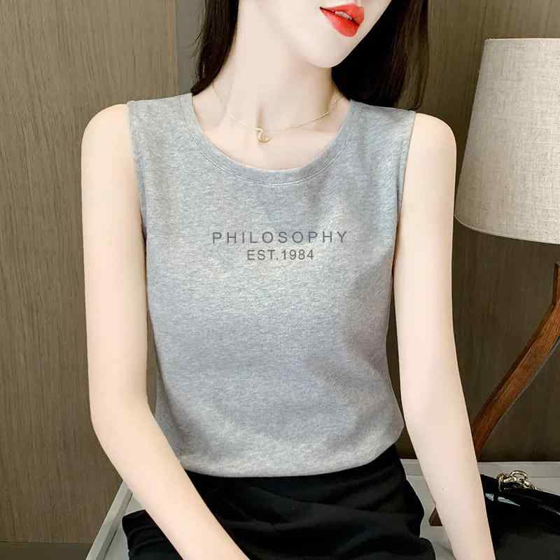 レディース ノースリーブTシャツ 夏 グレー ゆったり 大きめ インナー 韓国 爽やか フェミニン スタイル 普段使い・適用年齢: 18-24歳・サイズ展開: M.L.XL.2XL・柄: 色・・要素: 印花・カラー展開: グレー色.グレー ...