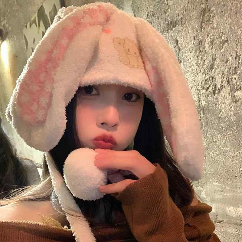 レディース ウサギ耳 毛绒 ニット帽 秋冬 保暖 耳当て かわいい 毛糸 暖か スタイル 普段使い 柔らかい 素材・スタイル: 甘美かわいい・スタイル詳細: カートゥーン・帽頂スタイル: 丸頂・対象: 女性.少年.若者・シーン: 街歩き・帽...