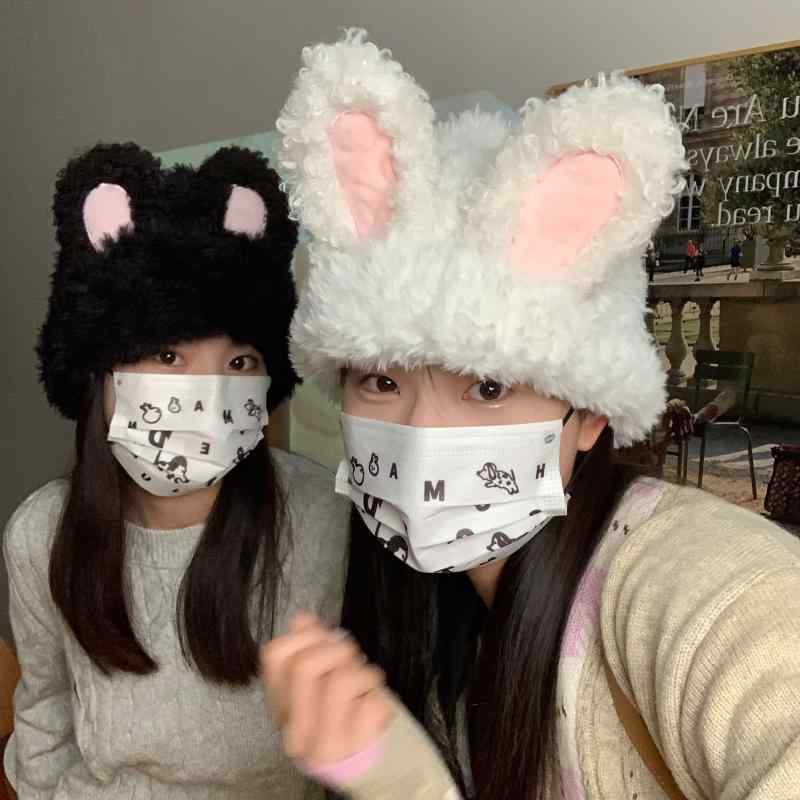 レディース ウサギ耳 毛糸帽子 秋冬 暖か 保温 小顔効果 かわいい プラッシュ ビーニー ニットキャップ カジュアル 日常使い 柔らかい ふわふわ ヘッドウェア・カテゴリ: ニット帽・スタイル: 甘美かわいい・対象: 女性.少年.若者・対...
