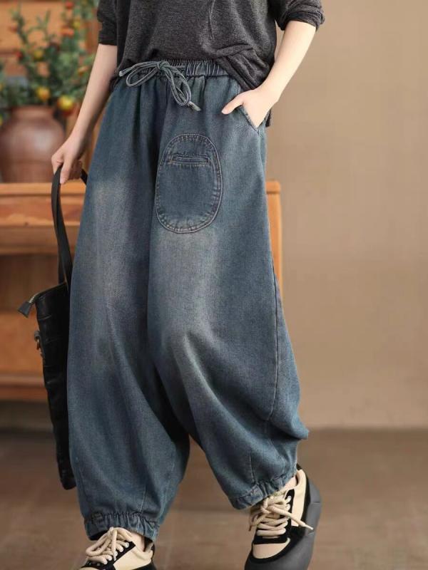 パンツ レディース デニム 全綿 コットン ワイド ゆったり ランタン 細見え カジュアル ロング 普段使い ストレッチ 快適・スタイル: ランタンパンツ・厚さ: 標準・ウエスト位置: 自然・パンツ丈: ロング・サイズ展開: M.L.XL.2XL