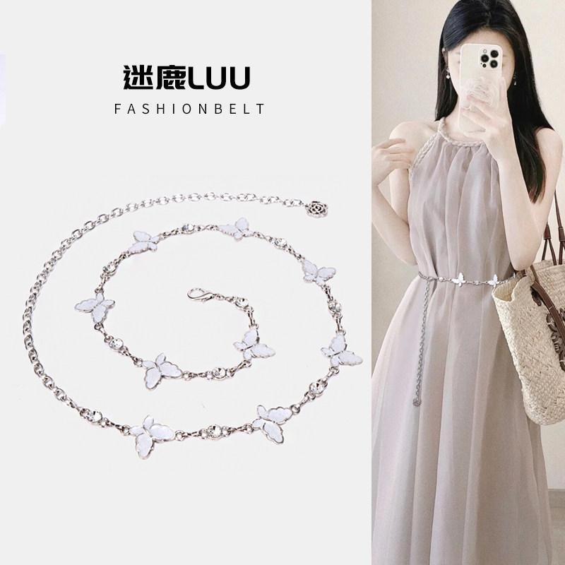 腰チェーン 女性用 蝶モチーフ 金属チェーン ベルト ワンピース 装飾 高級感 ファッション アクセサリー 夏用 軽量 装飾 チェーンスタイル ゴールドカラー・種類: ウエストチェーン・スタイル: 汎用・主素材: 金属・装飾: チェーン.水...