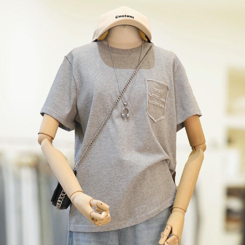 レディース ぽっちゃり 大きめサイズ 短袖 Tシャツ トップス スリム効果 お腹カバー 英字刺繍 正肩 ゆったり 普段使い コットン風 伸縮性 ブラック グレー ベージュ・カテゴリ: Tシャツ・韓国・版型: ゆったり型・主な素材: 綿100...