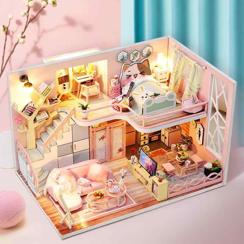 女の子用 DIY ミニチュア プリンセス ハウス 模型 組み立て 別荘 キット おもちゃ インテリア 玩具 室内 装飾 セット・対象年齢: 14歳以上・タイプ: 組み立て模型・素材: 木・スケール: 1:24・カテゴリ: 木製玩具・対象性別...