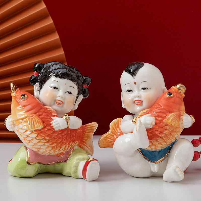 陶器 置物 男の子 女の子 人形 かわいい 子宝 祈願 縁起物 インテリア 飾り ギフト ラッキーアイテム 伝統工芸 磁器 フィギュア デコレーション・素材: 陶器・スタイル: 復古・使用場所: リビング・製作方法: