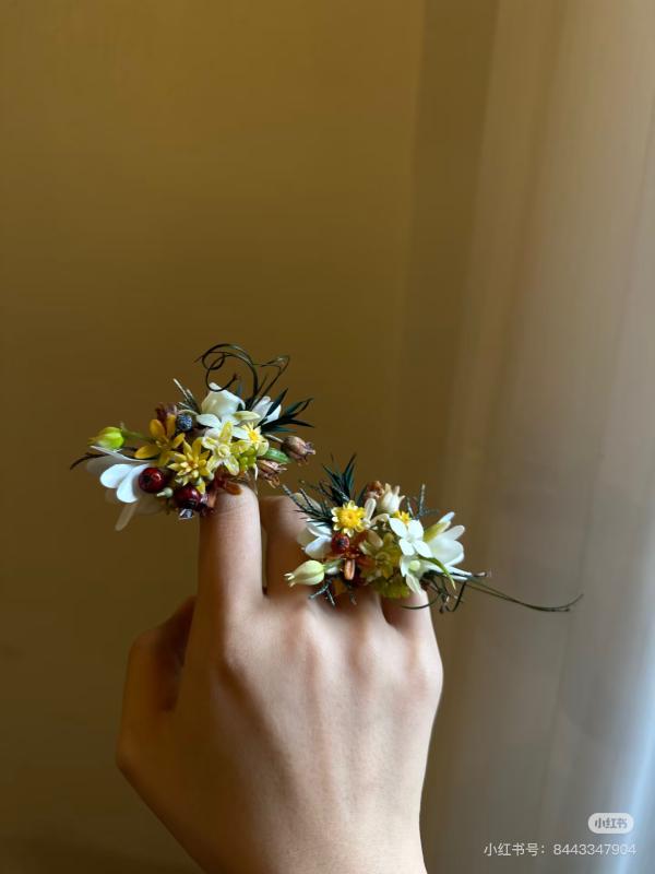 指輪 プリザーブドフラワー 春 ガーデン ピンク系 植物モチーフ 花 かわいい ナチュラル