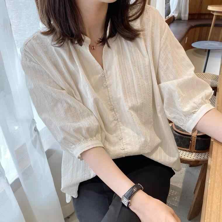 レディース 夏 ゆったり 短袖 ブラウス 大きめ サイズ お腹カバー スリム効果 高級感 リネン コットン 通気性 軽量 普段使い トップス・.韓版・シルエット: ・ディテール: 立体装飾・袖丈: 五分袖・丈: 普通・柄: 無地・前開き: ...