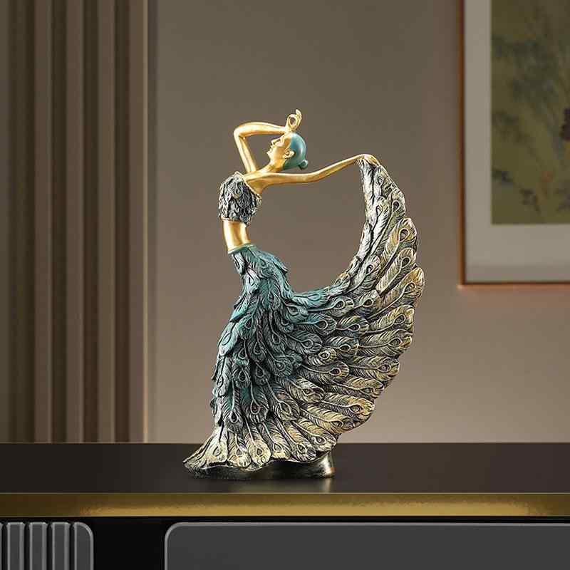 工芸装飾品 中国風 孔雀 ダンス女性 フィギュア インテリア リビングルーム 酒柜 テレビ台 オフィス ディスプレイ 飾り立て 彫刻 置物 伝統モチーフ 家庭用 事務室 収納家具 装飾アクセント