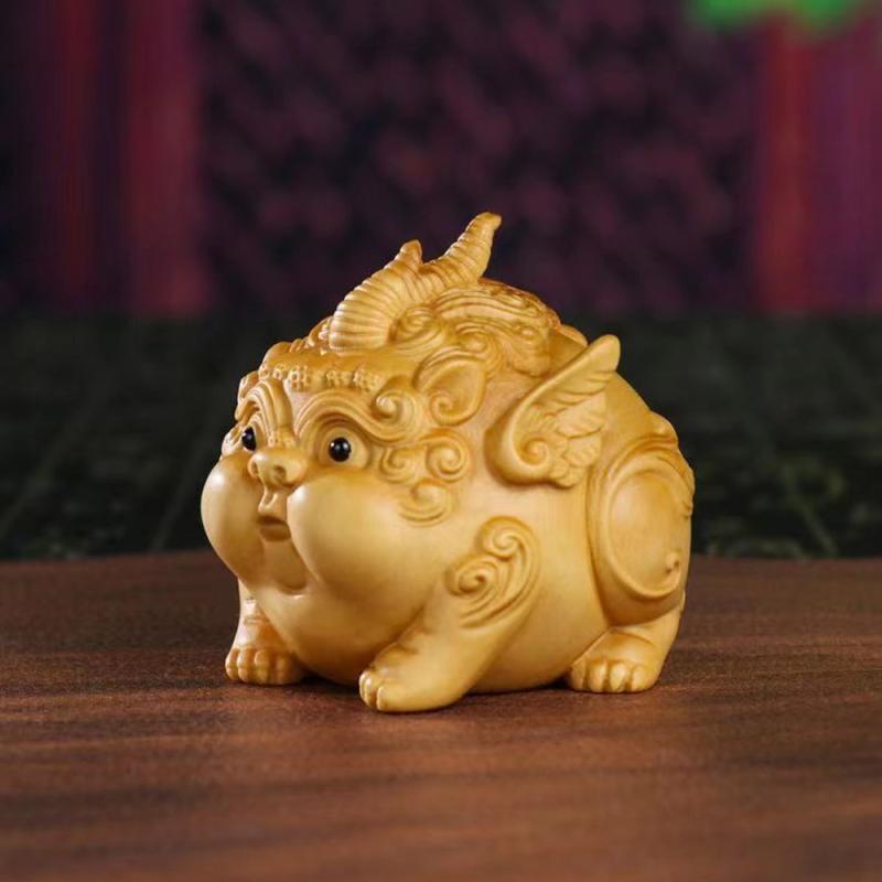 置物 ピークー 木彫り かわいい ラッキーアイテム リビング オフィス デスク インテリア ホームデコレーション 開運 風水 木 手持ち コンパクト 縁起物・スタイル: 新中式・: 魚虫鳥獣・種類: 莆田木彫・色: 原木色・技法: 円彫・主...