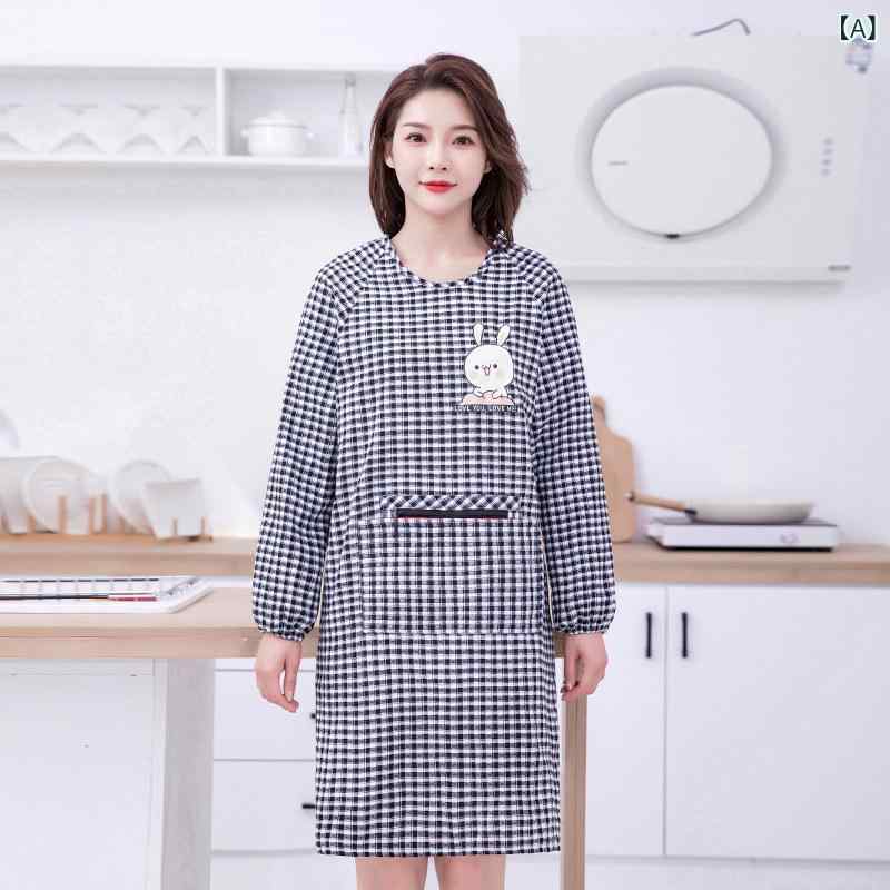 エプロン 女性用 長袖 綿素材 袖付き キッチン用 家事 調理 作業服 ファッション 普段使い・カテゴリ: 家事清掃用エプロン・スタイル: 韓風・主な素材: ポリエステルコットン・用途: 防汚・袖丈: 長袖・柄: ウサギ.花.猫プリント・カ...