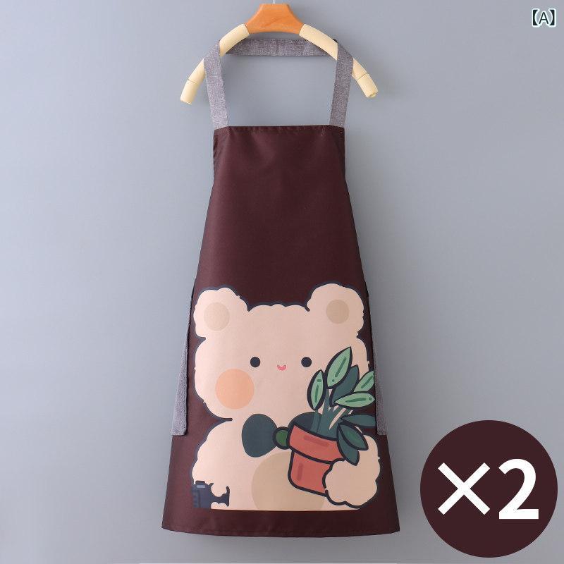 エプロン かわいい くま柄 キッチン用 防水 防油 首掛け 腰巻き 家庭用 料理 拭き取り 簡単 清潔 伸縮性 軽量・カテゴリ: 無袖エプロン・スタイル: 卡通・主な素材: 防水複合布・用途: 防水・柄: クマ.アヒル・カラー展開: 赤.茶...