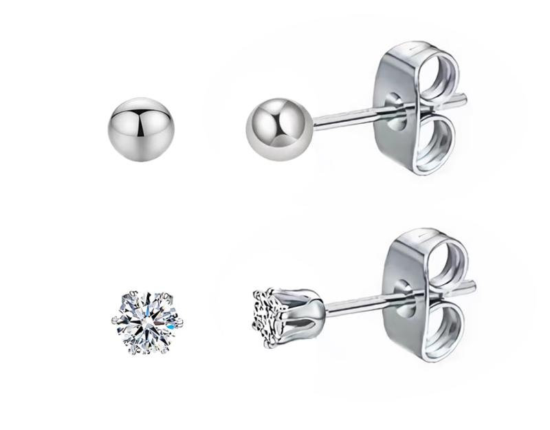 目立たないサージカルステンレス セカンドピアス 金属アレルギー対応 つけっぱなし ファーストピアス 3mmボール CZ 2ペア 両耳用 メンズ レディースシンプルピアス：ピアスは目立たないデザインであり、シンプルで外見です。これにより、日常...