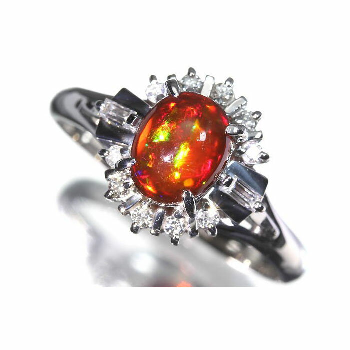 ■商品説明■ ◆魅惑の遊色！！！上質ファイアオパール 大粒1．00ct＆上質ダイヤモンドを贅沢に宝飾した、高級リングをご紹介いたします！！！ 光源下で様々な色彩による、独自の表情をのぞかせる神秘の宝石 ファイアオパール！！！ こちらはレッド...